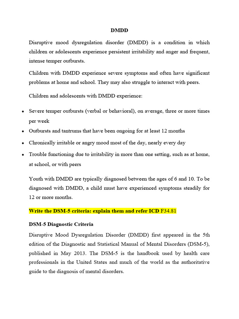 Disruptive Mood Dysregulation Disorder (DMDD) | PDF | Dialectical ...