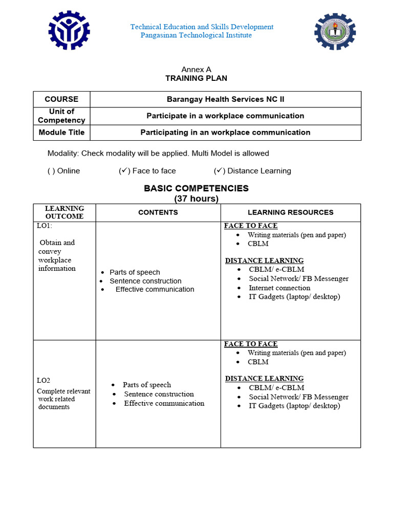 Training Plan New Format | PDF | Distance Education | Internet