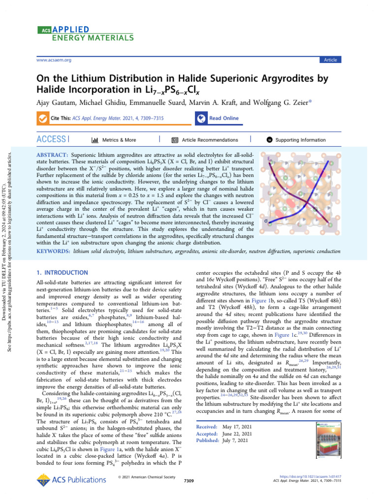 Gautam Et Al 2021 On The Lithium Distribution in Halide Superionic ...
