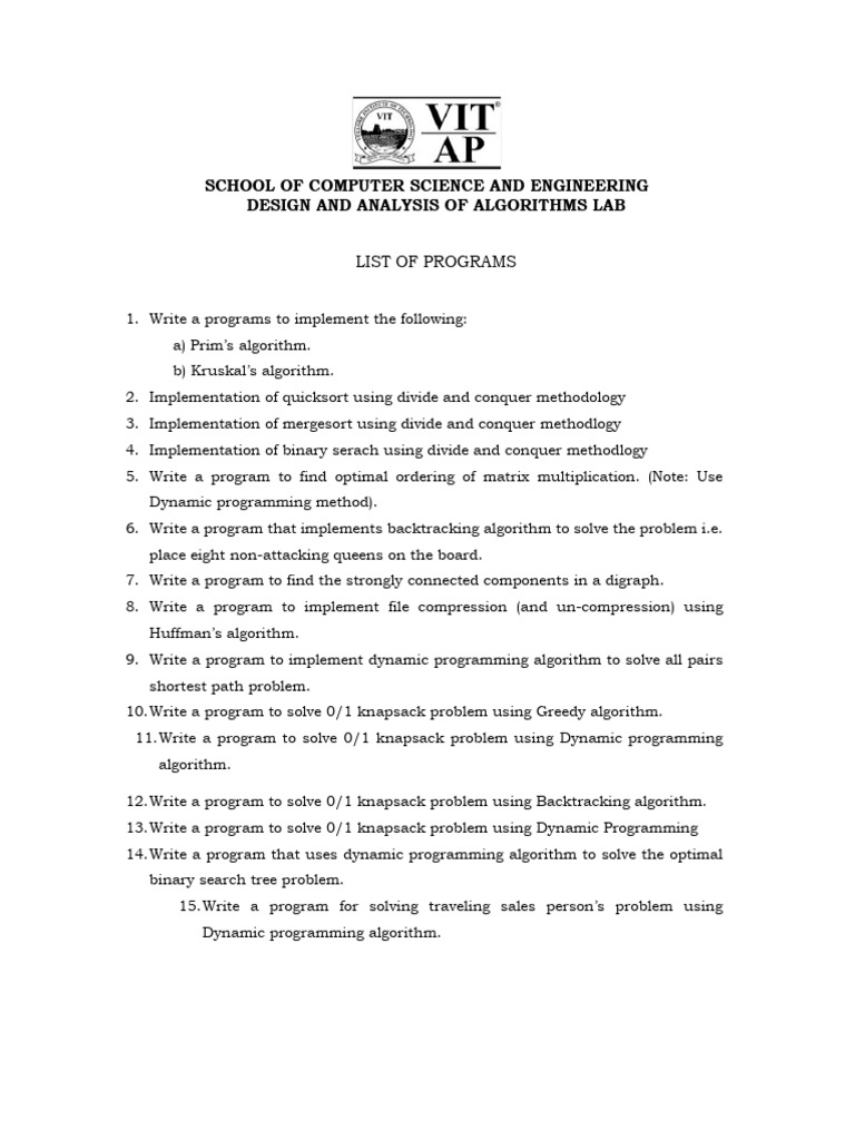 Cse3004 Design And Analysis Of Algorithms Dr J Harikiran Pdf Dynamic Programming