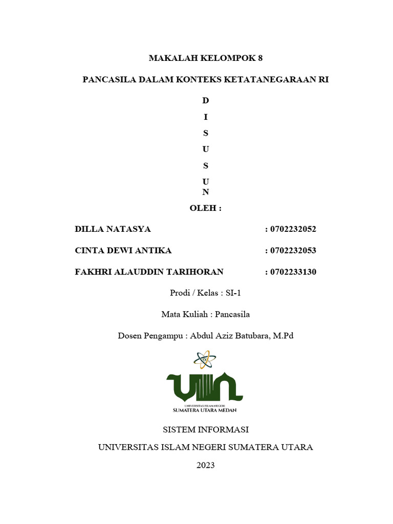 Makalah Kelompok 8 Pancasila Dalam Konteks Ketatanegaraan Ri Pdf Politik 