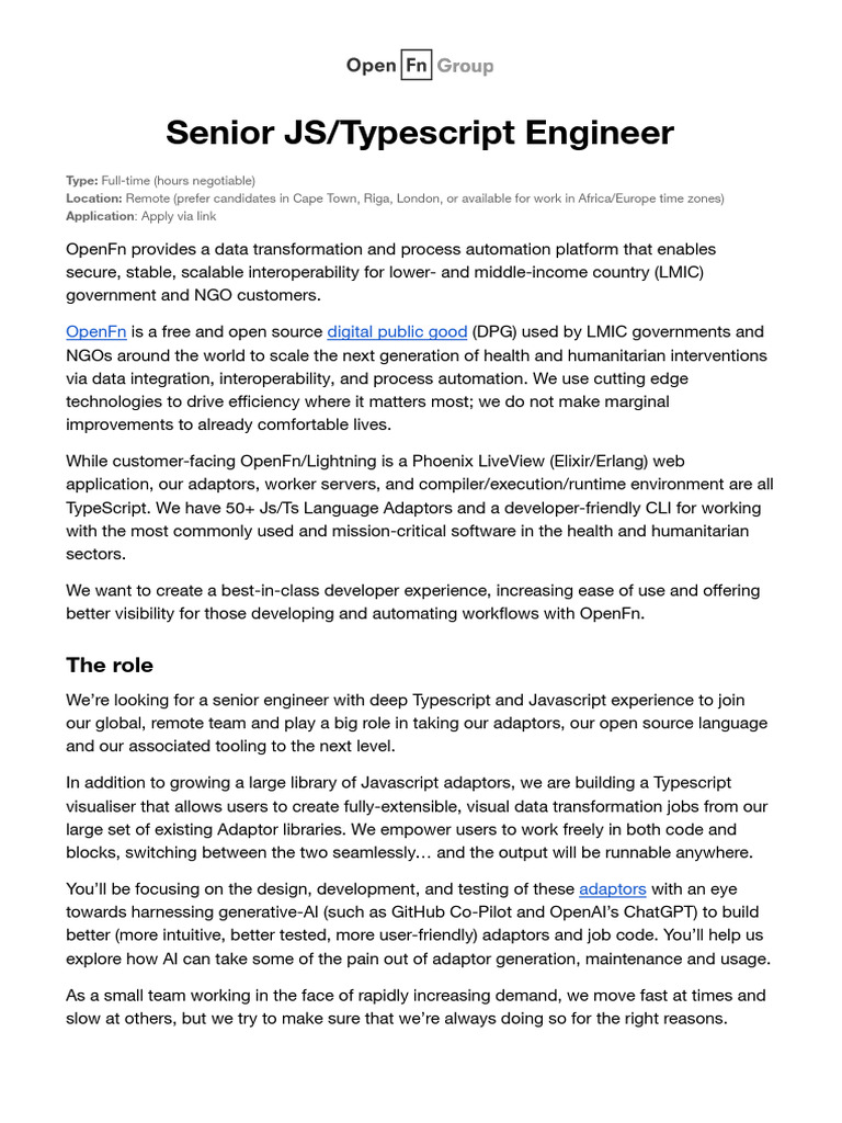 Senior Jstypescript Engineer The Role Pdf Java Script Computing