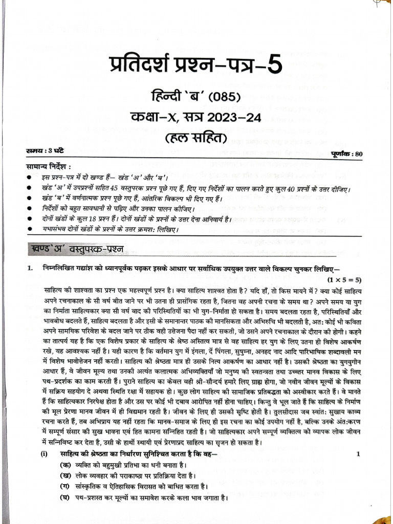 HINDI SQP 5 FEB 15 | PDF
