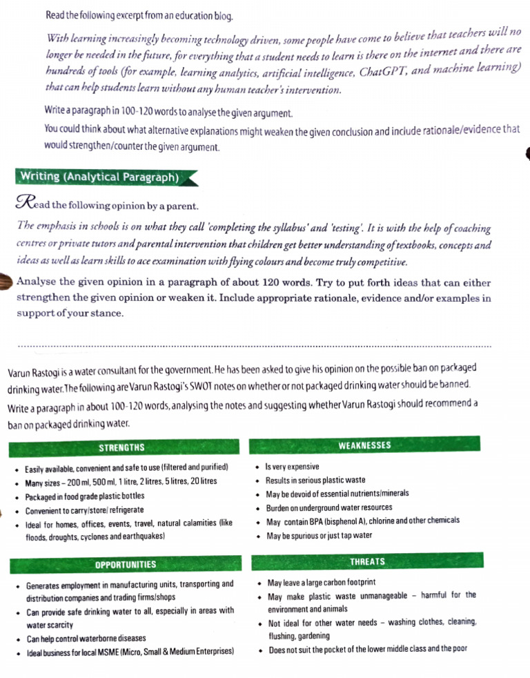Analytical Paragraphs For Practice | PDF | Water | Restaurants