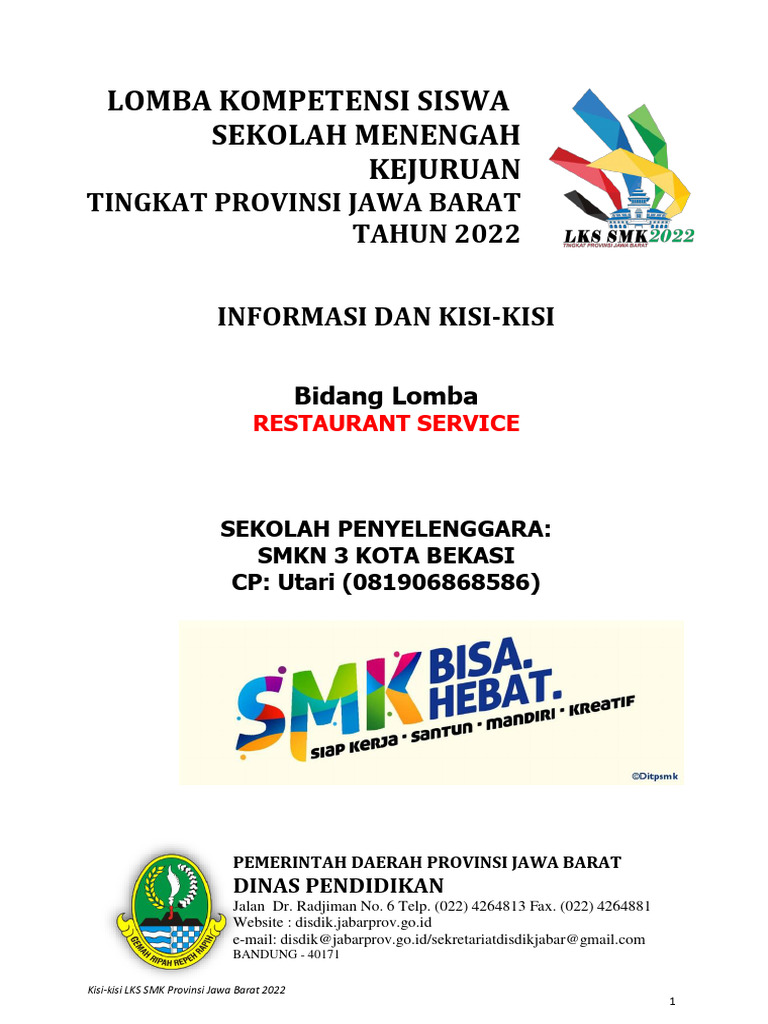 REVISI KISI-KISI LKS SMK Restaurant Service 2022 | PDF