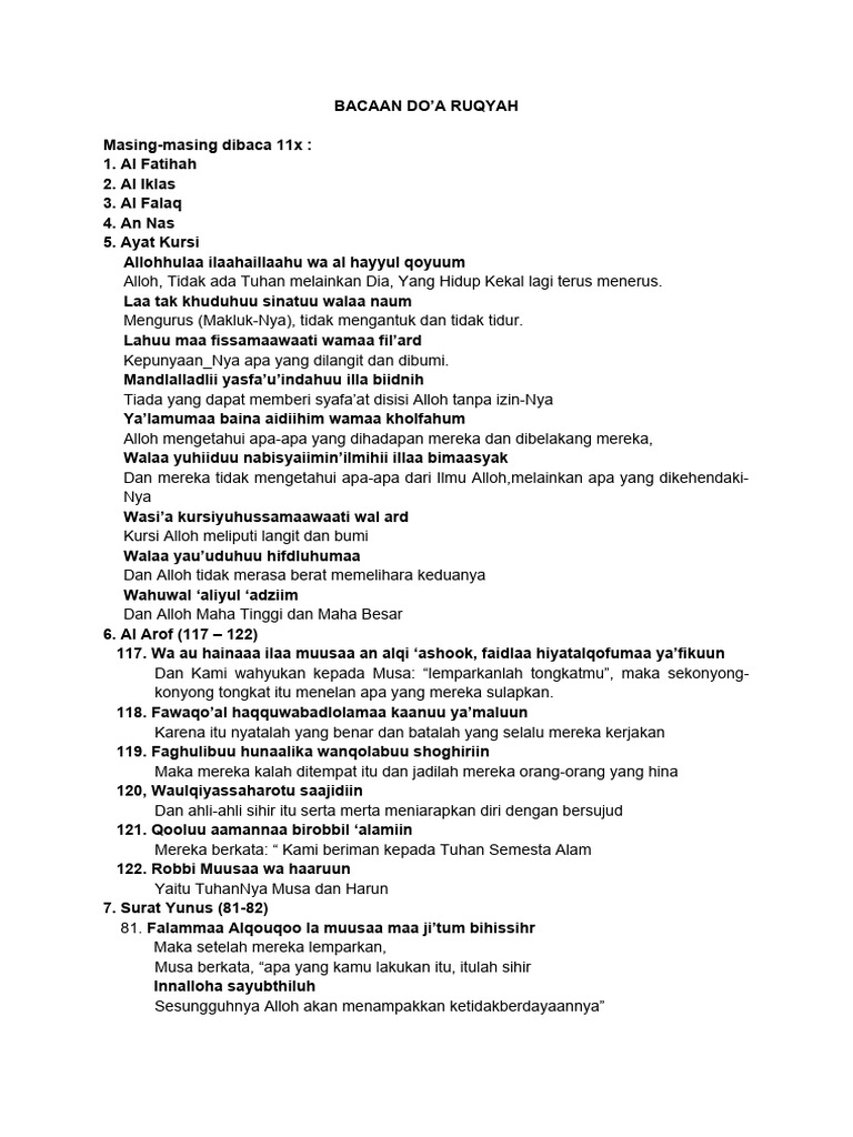 Doa Ruqyah dan Surat Yunus 81-82 | PDF