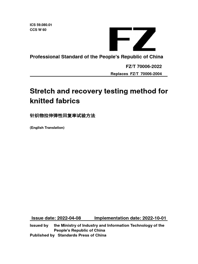 Stretch and Recovery Testing Method For Knitted Fabrics: Professional ...