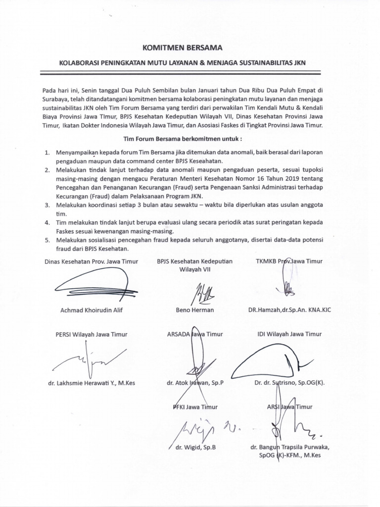 Komitmen Bersama - Kolaborasi Peningkatan Mutu Layanan & Menjaga Sustainabilitas JKN | PDF