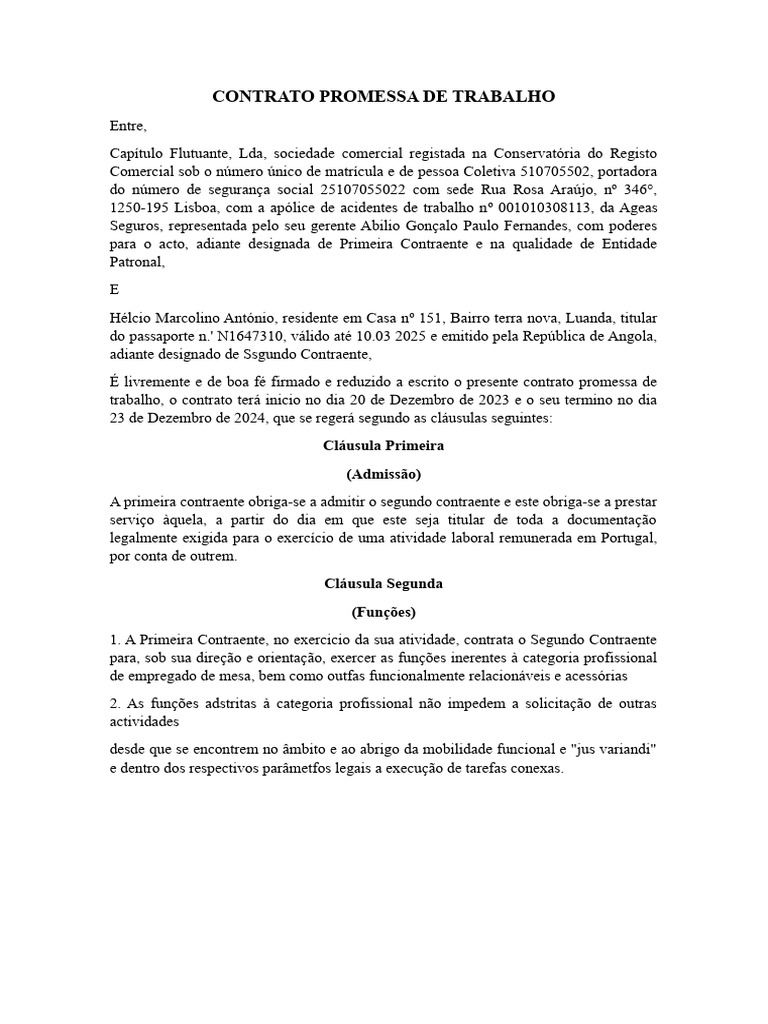 Contrato Promessa de Trabalho | PDF | Direito