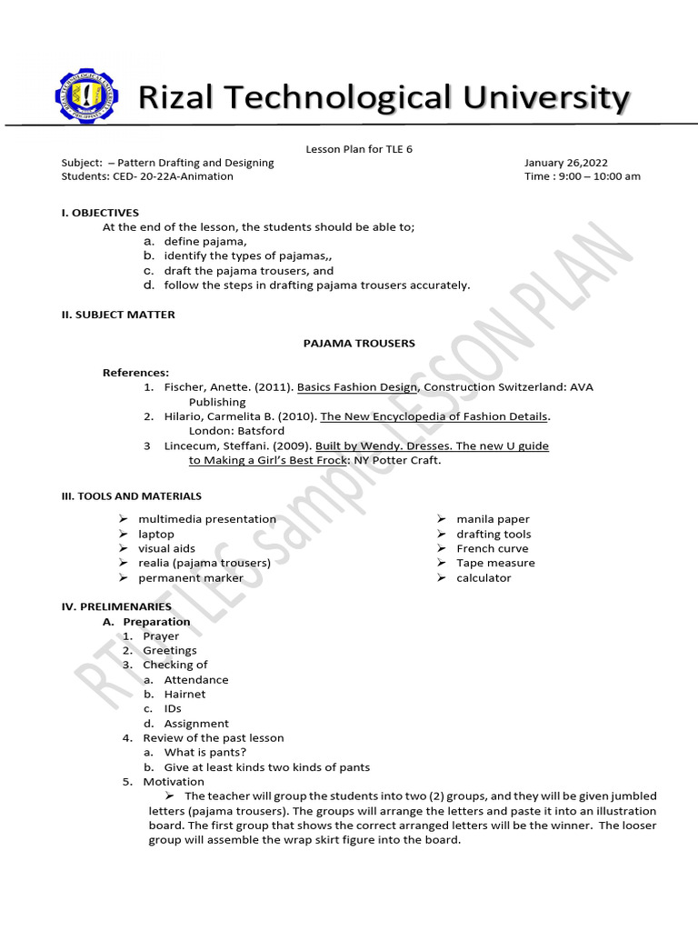 Sample Lesson Plan For Tle6 | PDF | Consumer Goods | Human Appearance