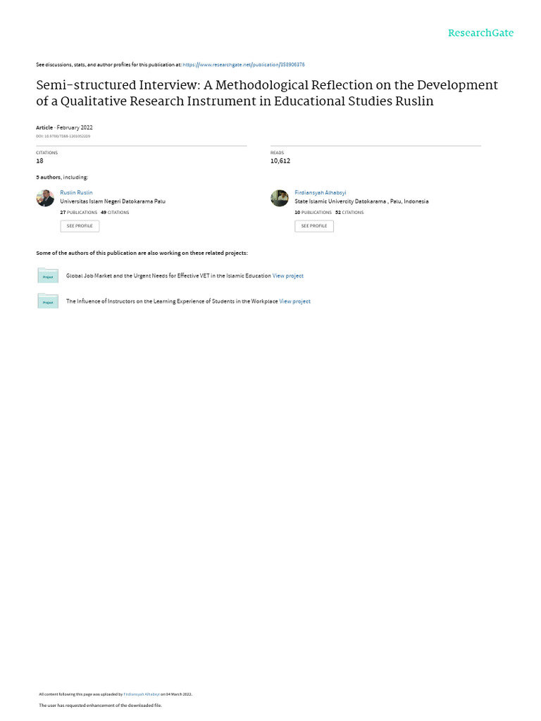 Semi-Structured Interview: A Methodological Re Ection On The ...