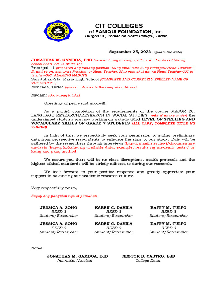 Letter. Initial Data Gathering | PDF