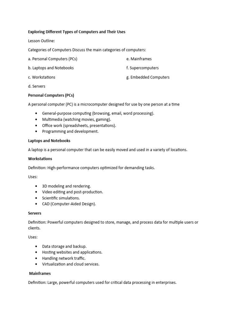Exploring Different Types of Computers and Their Uses | PDF | Operating ... Exploring Different Types of Computers and Their Uses | PDF | Operating ...