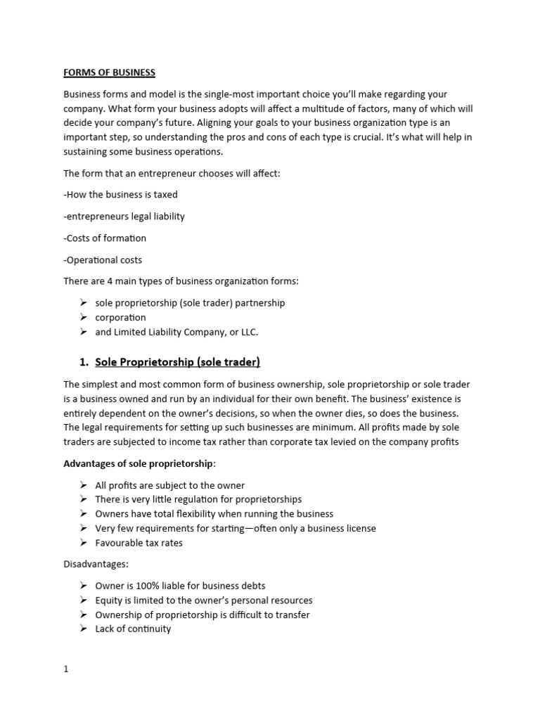 Document (14) Forms of Business | PDF | Partnership | Limited Liability ...