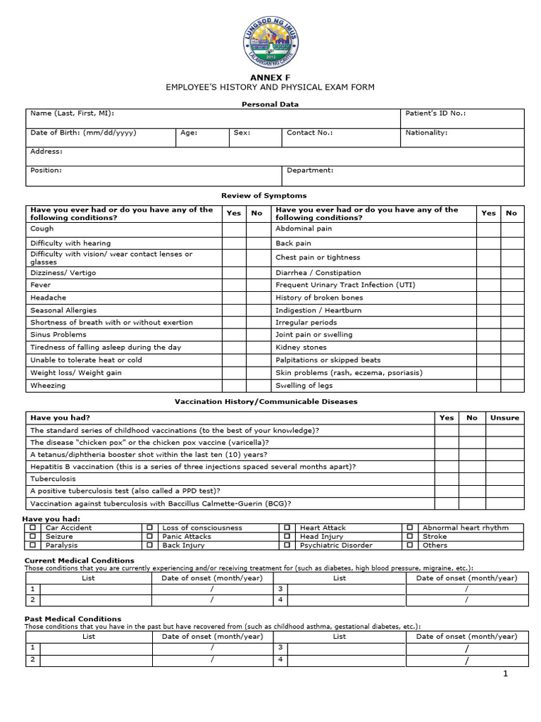 ANNEX F Employees History and Physical Exam Form 1 - 240205 - 092840 ...