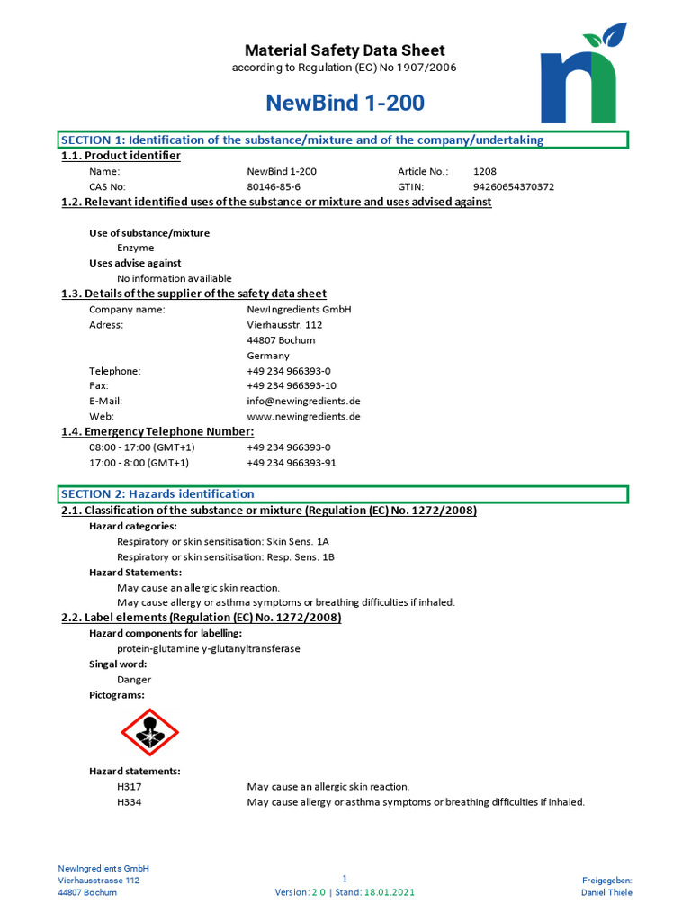 Safety Data for Chemical Handlers | PDF | Allergy | Chemical Substances