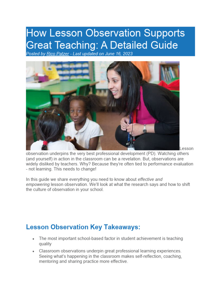 How Lesson Observation Supports Great Teaching | PDF | Teachers | Learning