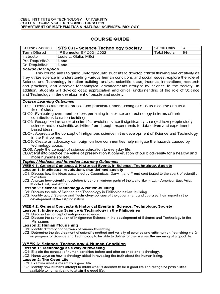 Course Guide STS 031 | PDF | Science | Theory