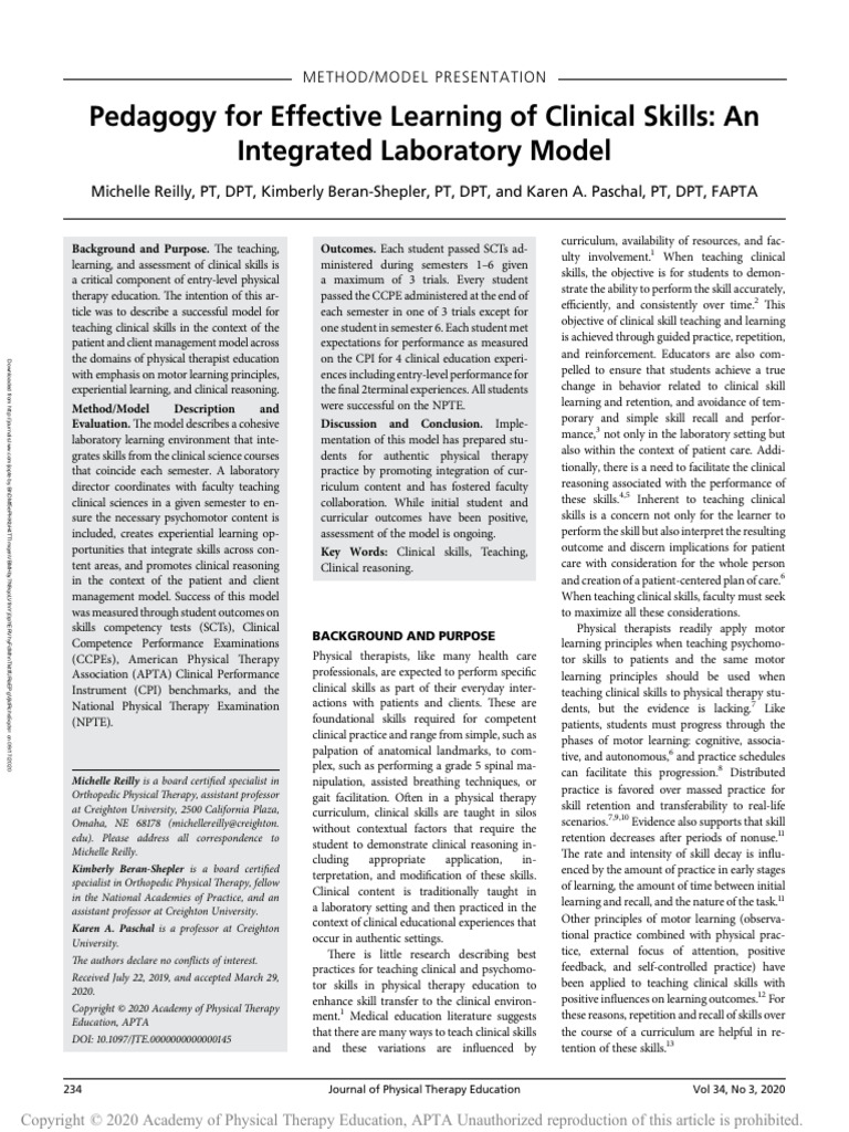 Pedagogy For Effective Learning of Clinical Skills An Integrated Laboratory Model | PDF ...