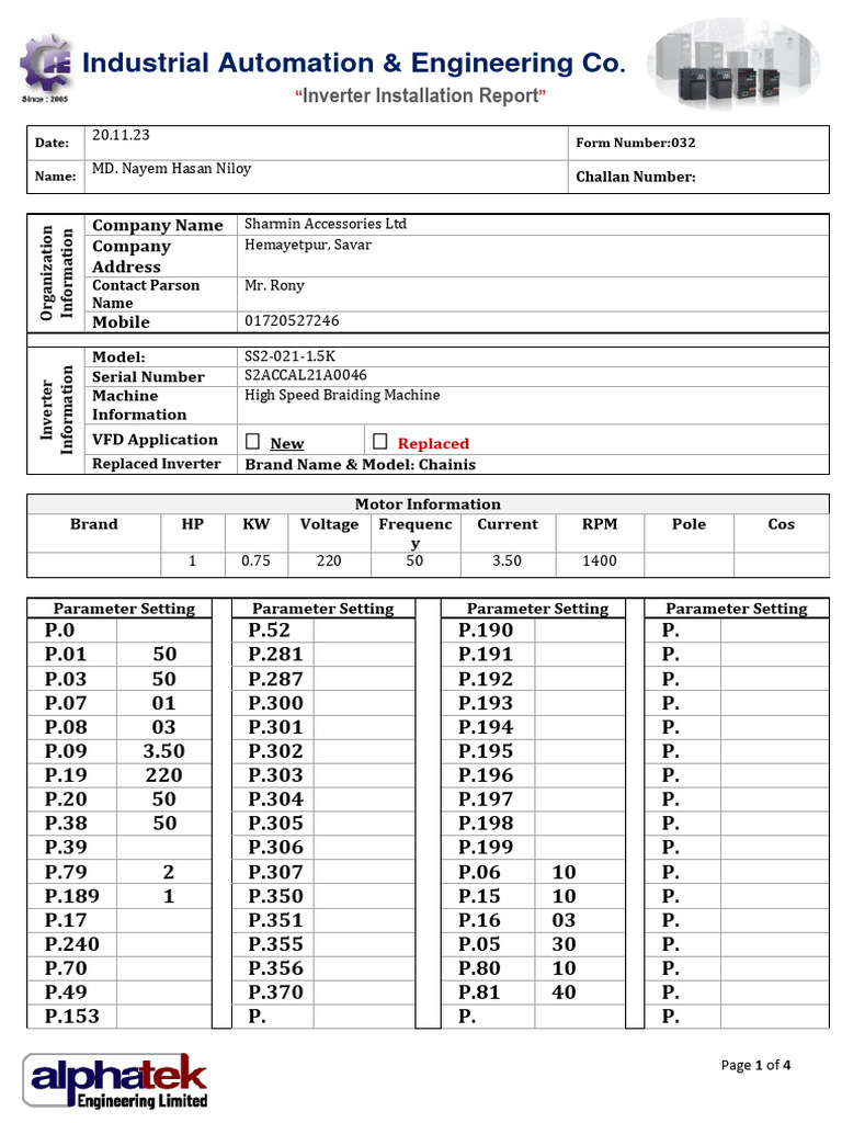 Inverter Installation Report for VFD | PDF | Power Inverter ...