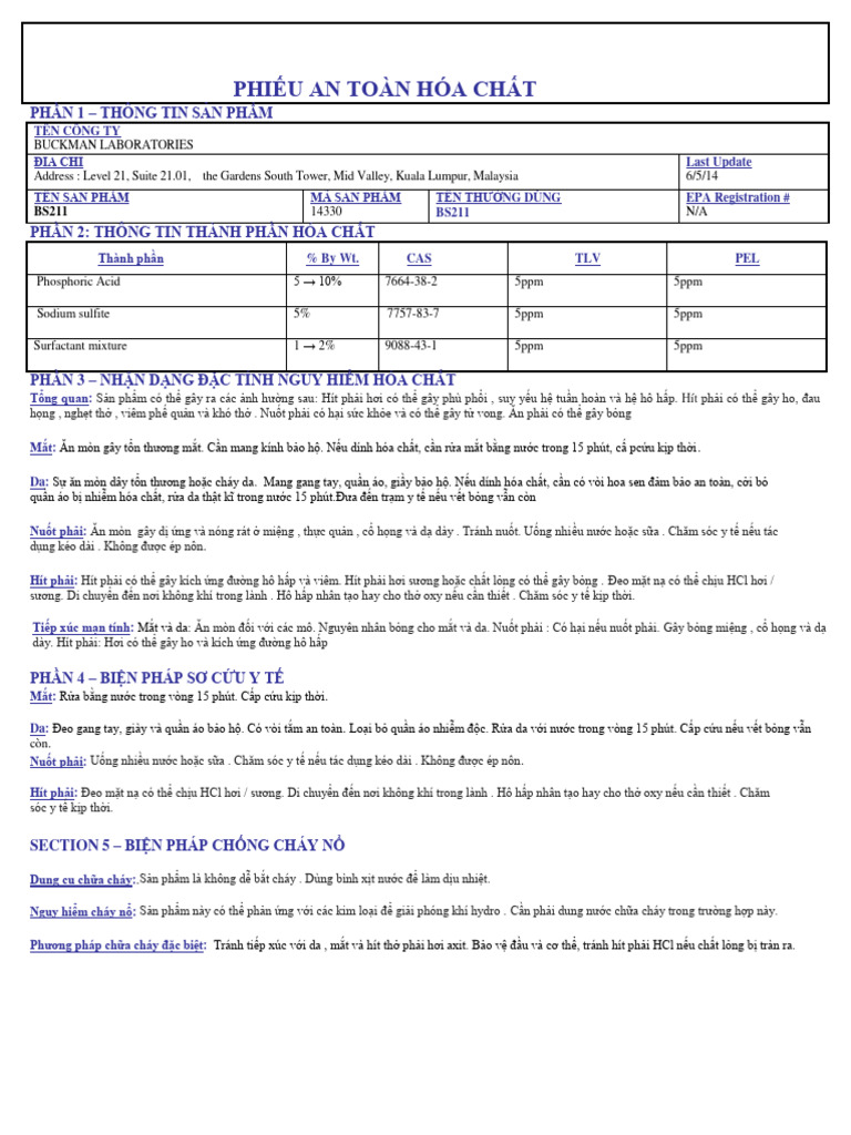 BS211 - MSDS VN | PDF