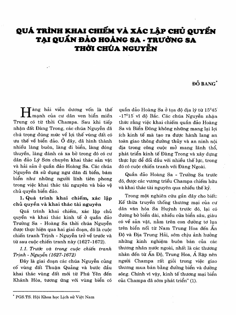 01.qua Trinh Khai Chiem Va Xac Lap Chu Quyen Tai Quan Dao Hoang Sa Truong Sa Thoi Chua Nguyen | PDF