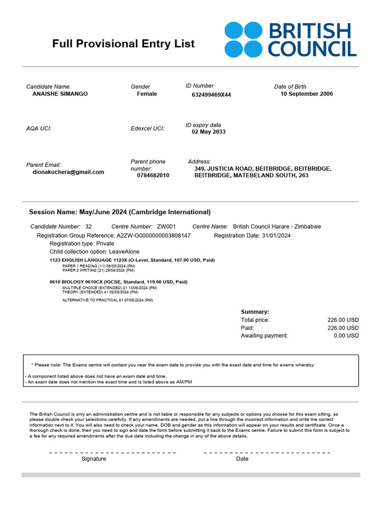 Statement of Entry - ANAISHE | PDF | Vocational Education | Student ...