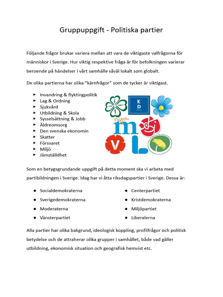 Gruppuppgift Politiska Partier | PDF