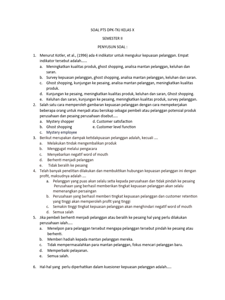 Soal DPK X TKJ Pilgan SMT 2 | PDF