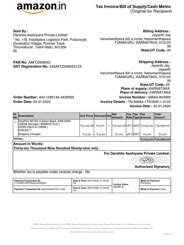 Oneplus 9 R | Download Free PDF | Invoice | Government Finances