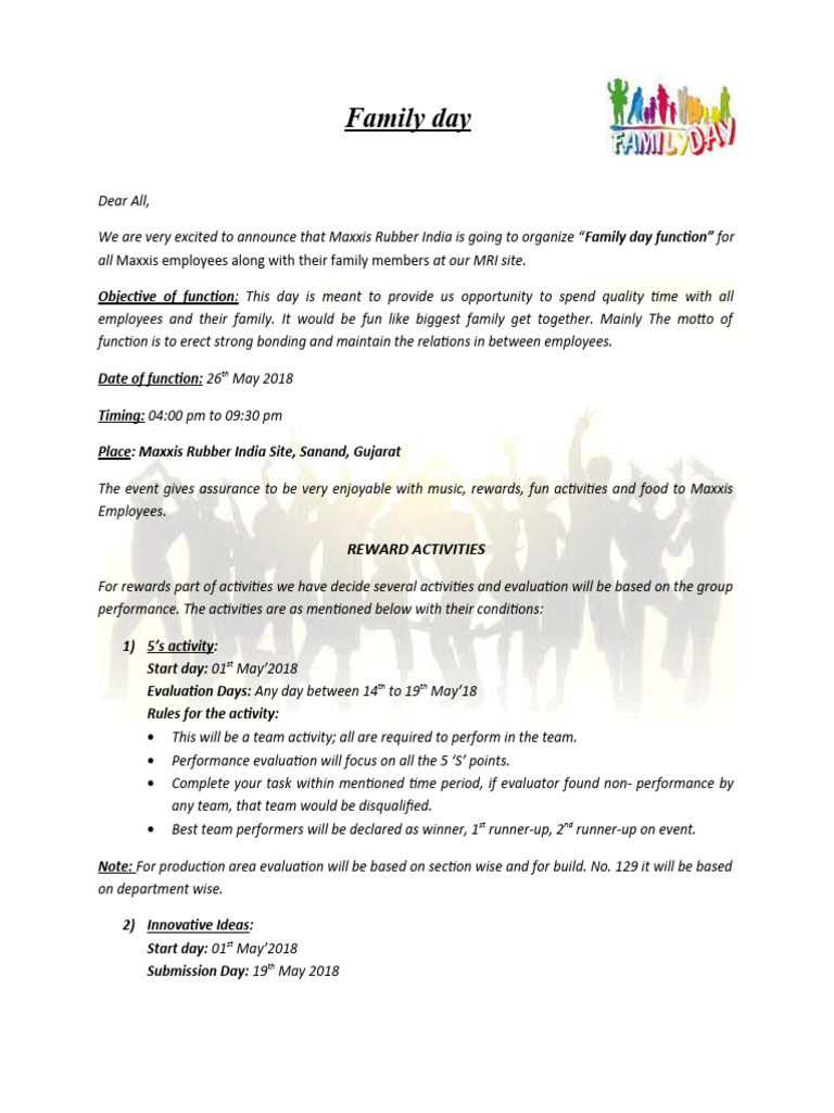 Family Day Function Notice Announcement | PDF