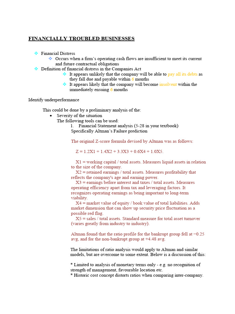 Financial Distress in Businesses Explained | PDF | Book Value | Equity ...