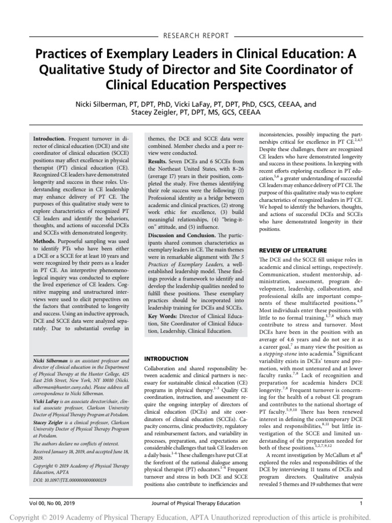 Practices of Exemplary Leaders in Clinical Education | PDF | Doctorate ...