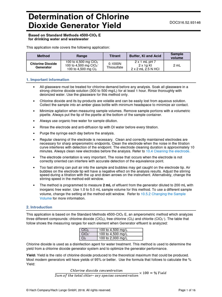 Determine Chlorine Dioxide Yield | PDF | Titration | Chemistry