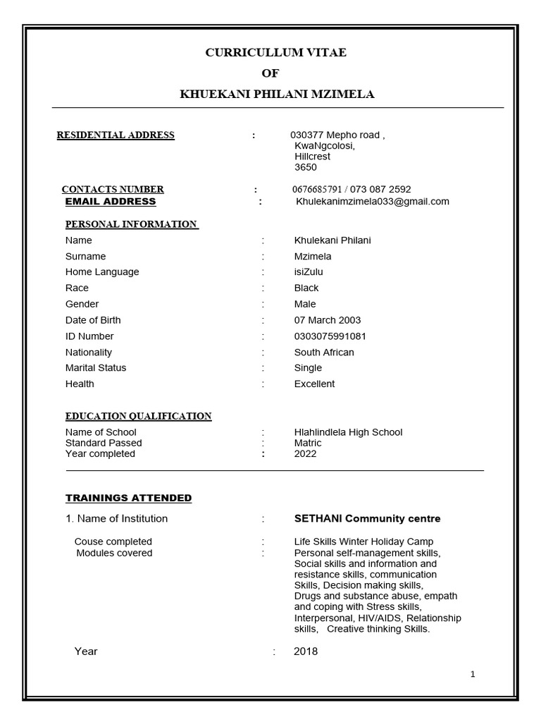 Khule CV | PDF | Hiv/Aids | Health Sciences