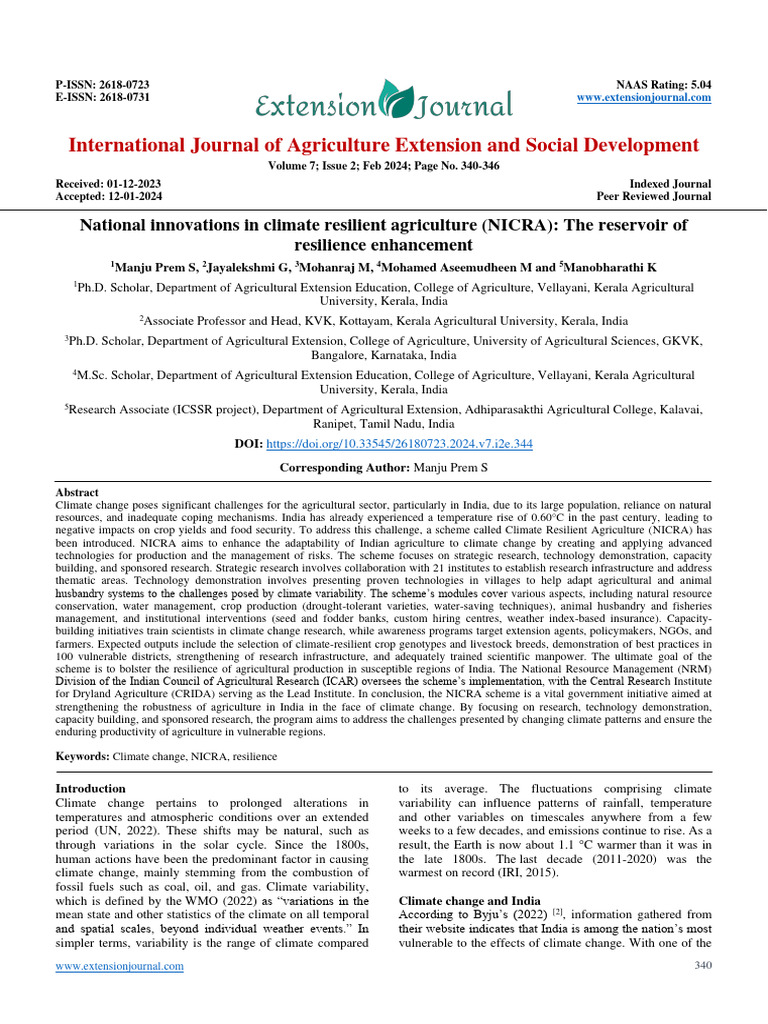 National Innovations in Climate Resilient Agriculture (NICRA) : The ...