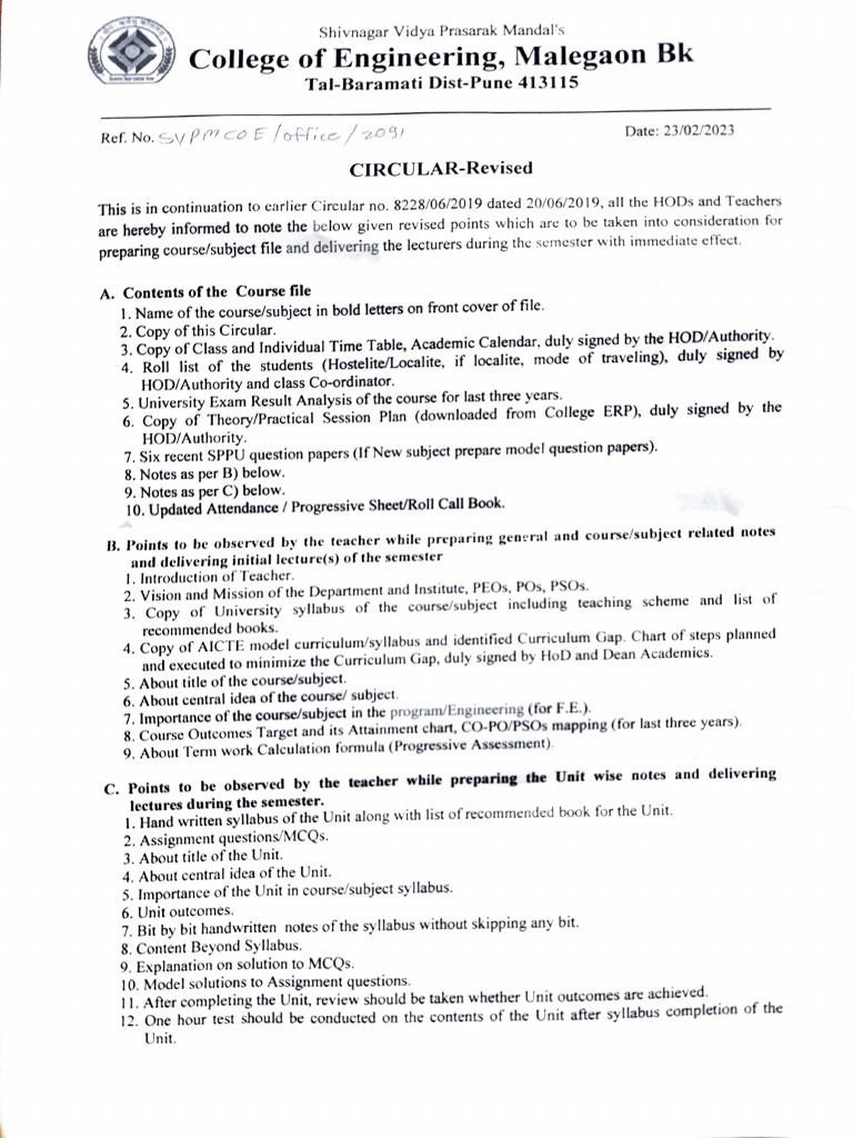 Course File Content | PDF | Lecture | Curriculum