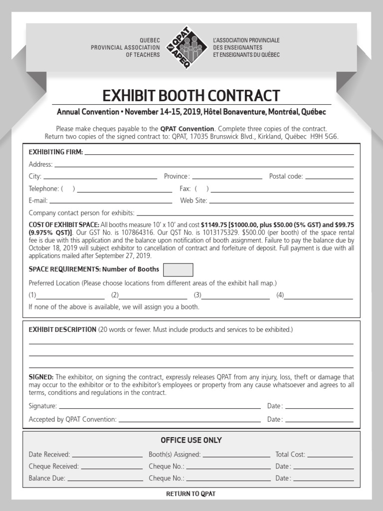 Exhibit Booth Contract 2019 | PDF | Cheque | Quebec