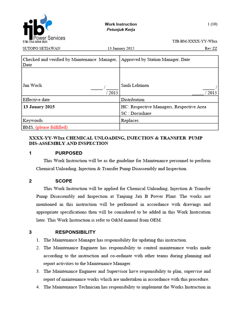 Wi - Chemical Unloading Pump Disassembly & Inspection | PDF | Screw | Pump