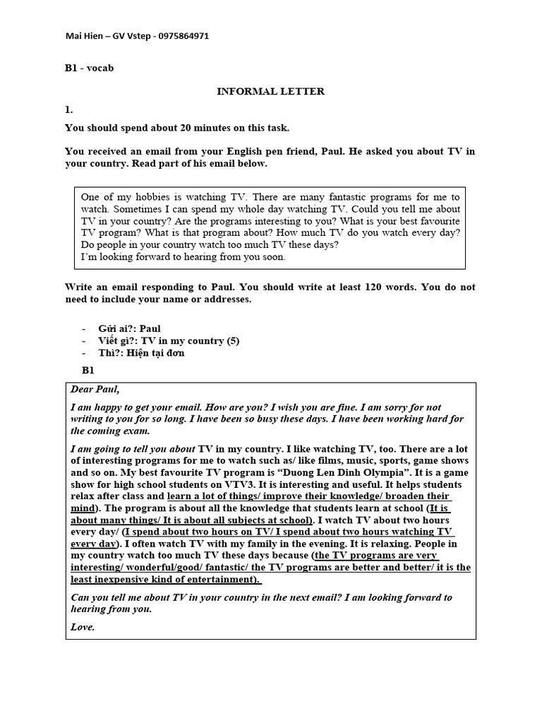 Informal Letters About TV and Travel | PDF | Vietnam