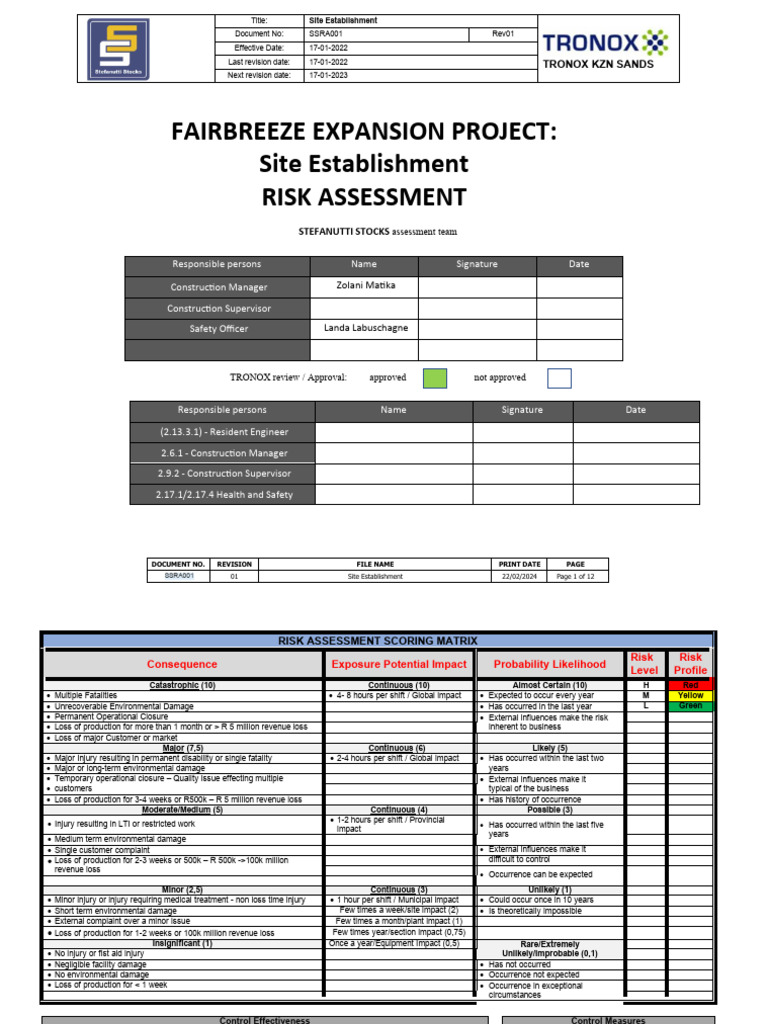 Site Establishment Risk Assessment | PDF | Risk | Risk Assessment