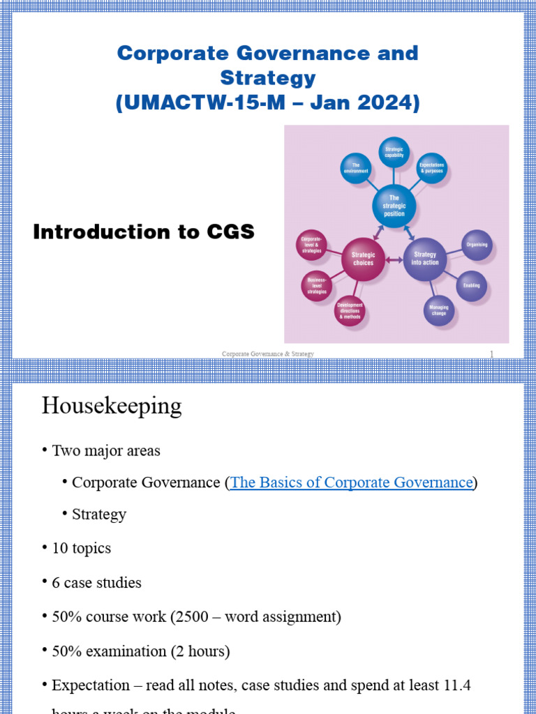Session 1 - Introduction To CGS | PDF | Corporate Governance | Governance