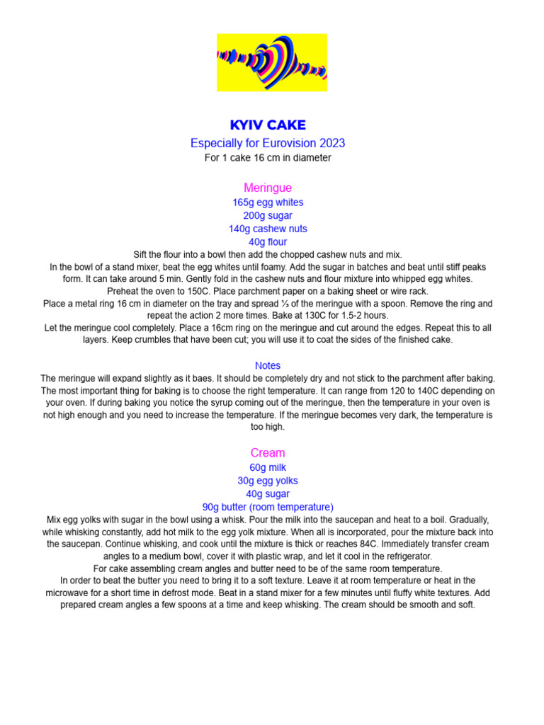 Kyiv Cake Eurovision | PDF | Baking | Cakes