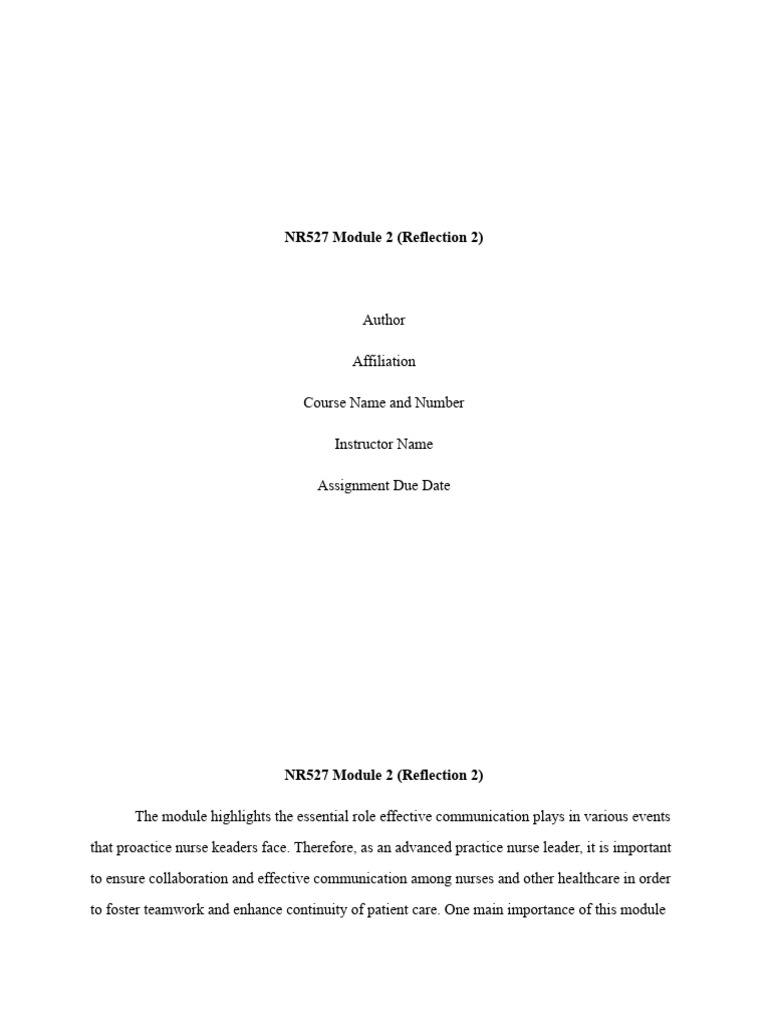 NR527 Module 2 (Reflection 2) | PDF | Communication | Nursing