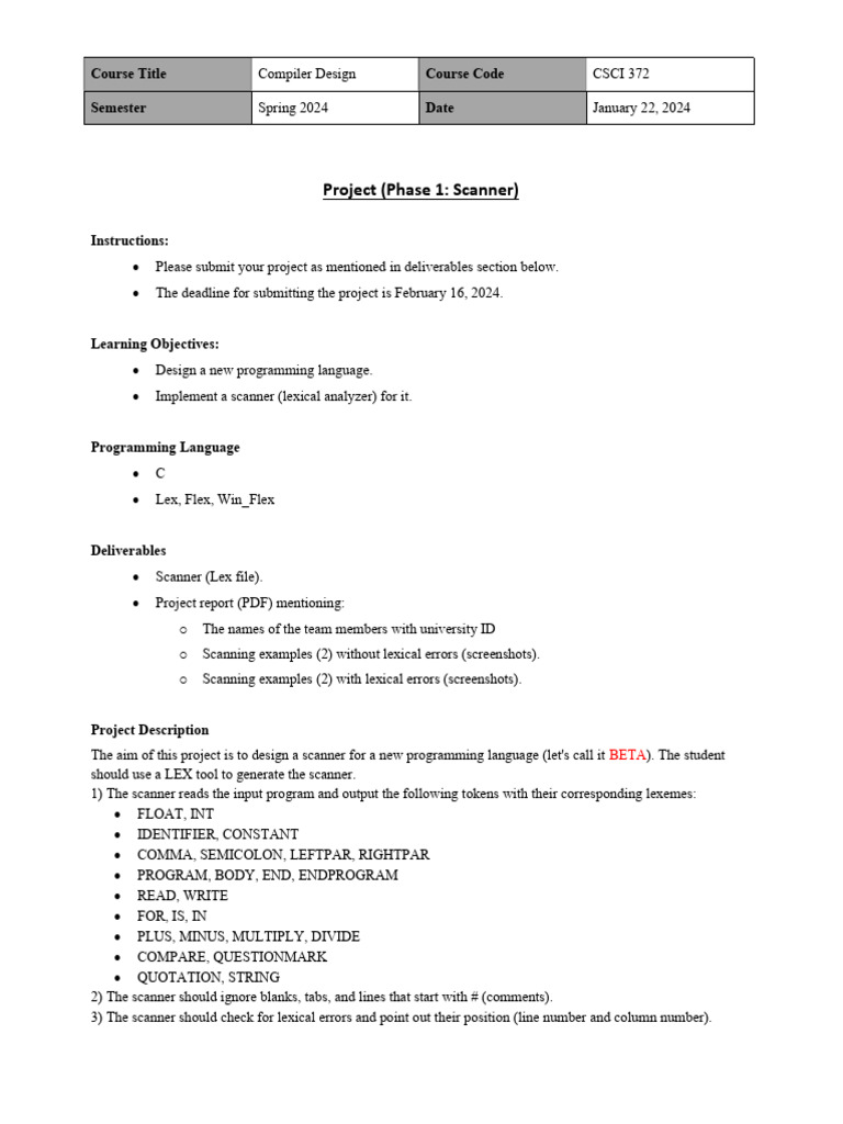 Project Phase1 | PDF | Grammar | Computer Programming