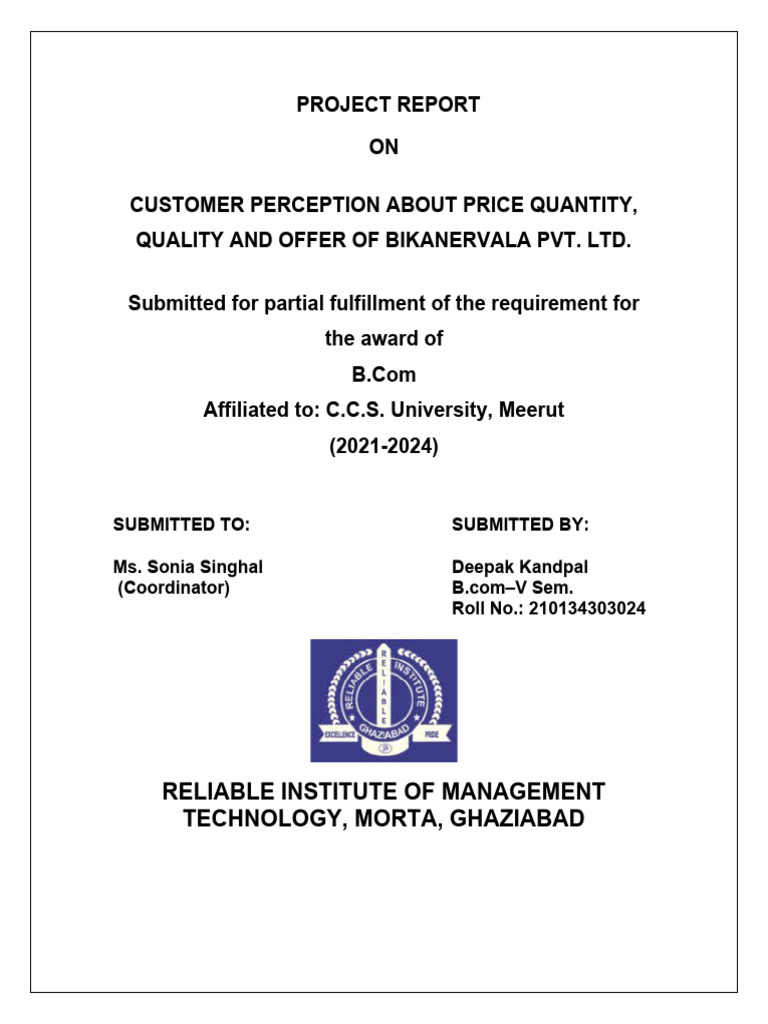 Customer Perception About Price Quantity, Quality and Offer of ...