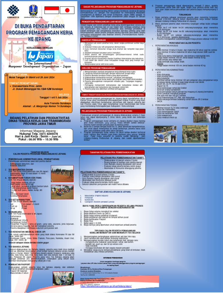 Leaflet Brosur Magang Jepang Kerjasama DG Im Japan TH 2024 | PDF