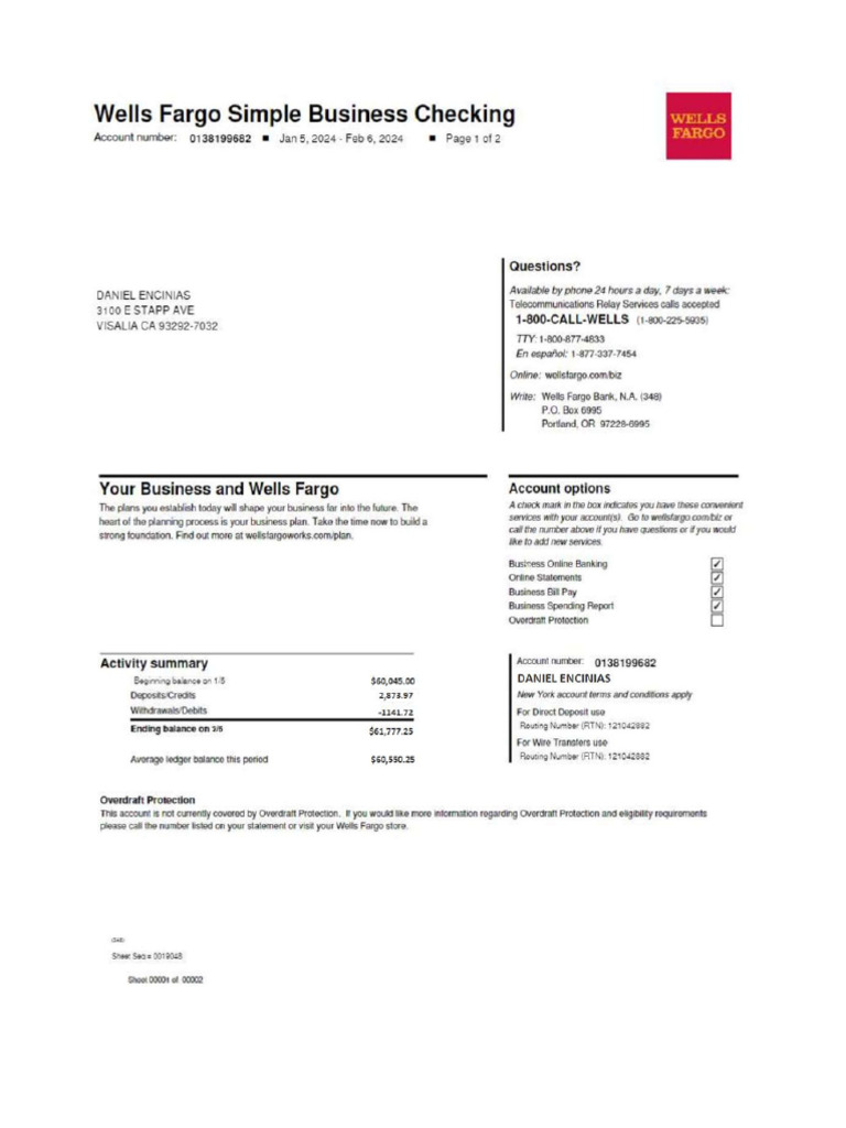 Wells Fargo Statement | PDF