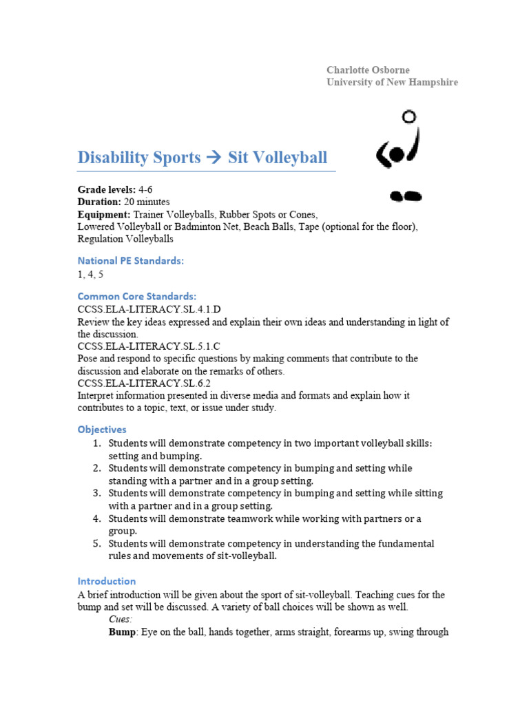 Sit Volleyball Lesson Plan | PDF | Volleyball