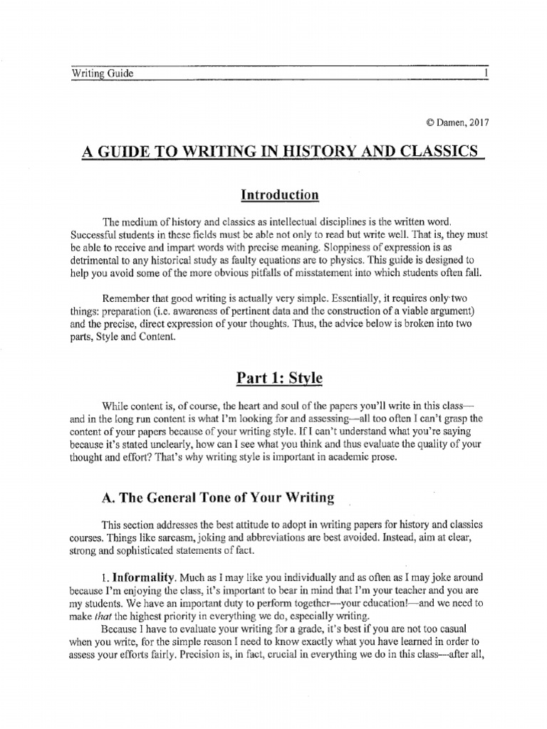 A Guide to Writing in History and Classics | PDF